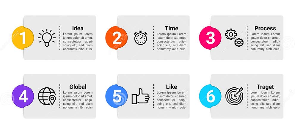 6 Step Process Card Infographic Vector Template Stock Illustration ...
