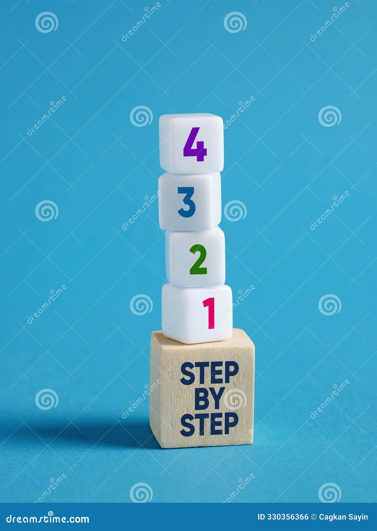 Step by Step Process Represented by Stacked Cubes on Blue Background ...