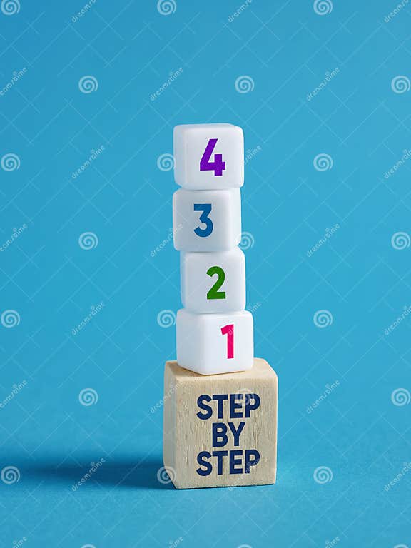 Step by Step Process Represented by Stacked Cubes on Blue Background ...