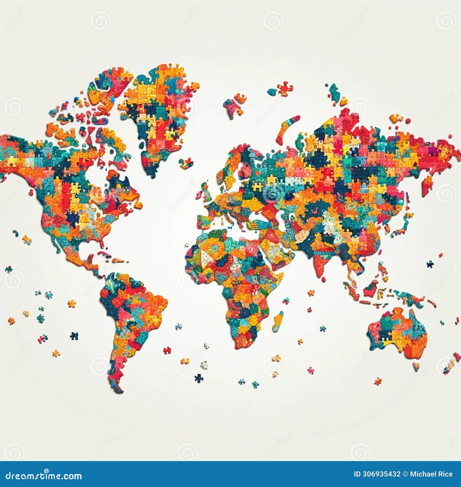 Puzzle Cartography: Colorful World Map Assembled from Pieces Stock ...