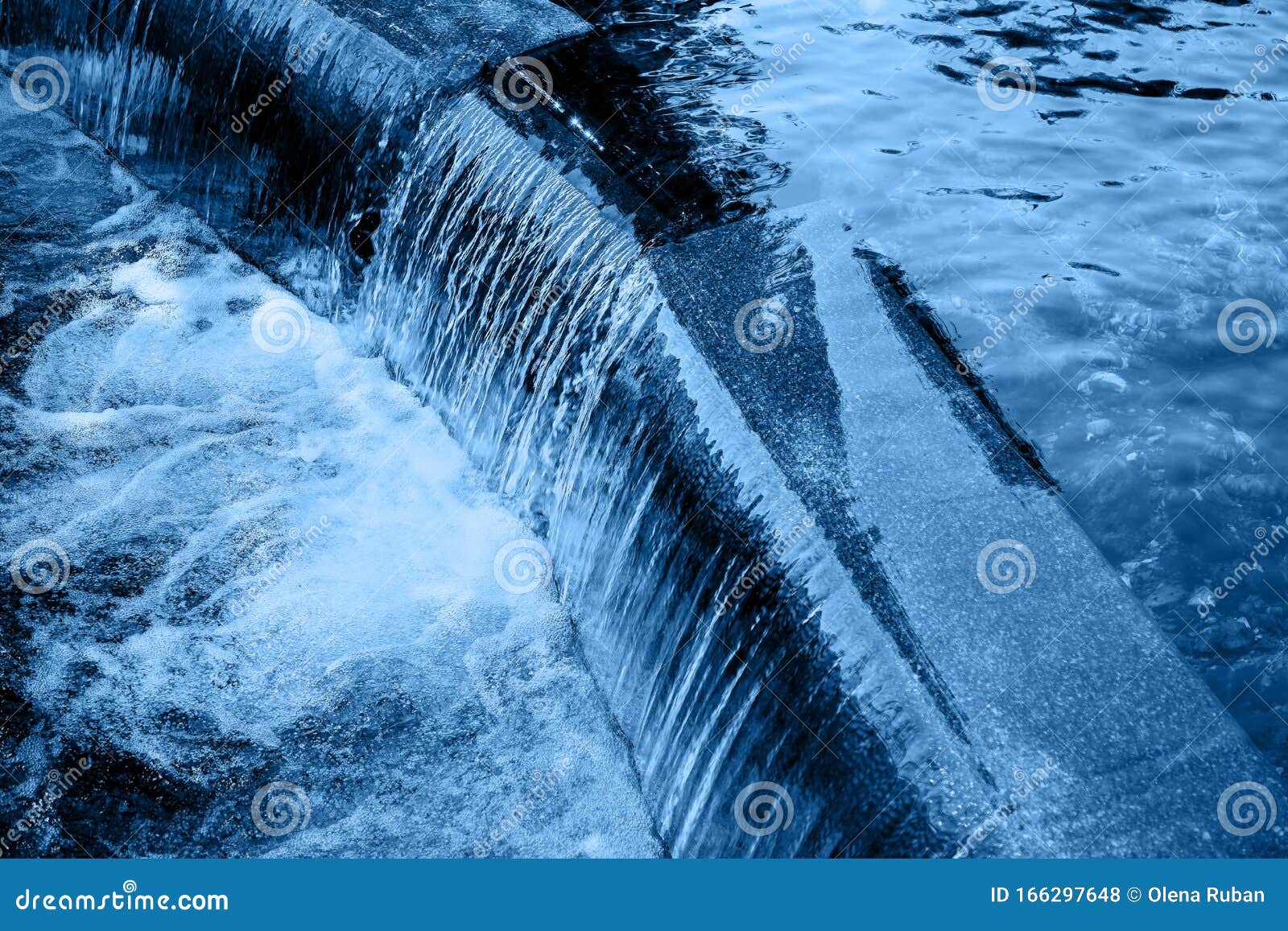 Step with Running Water in Blue Color Stock Photo - Image of colorful ...