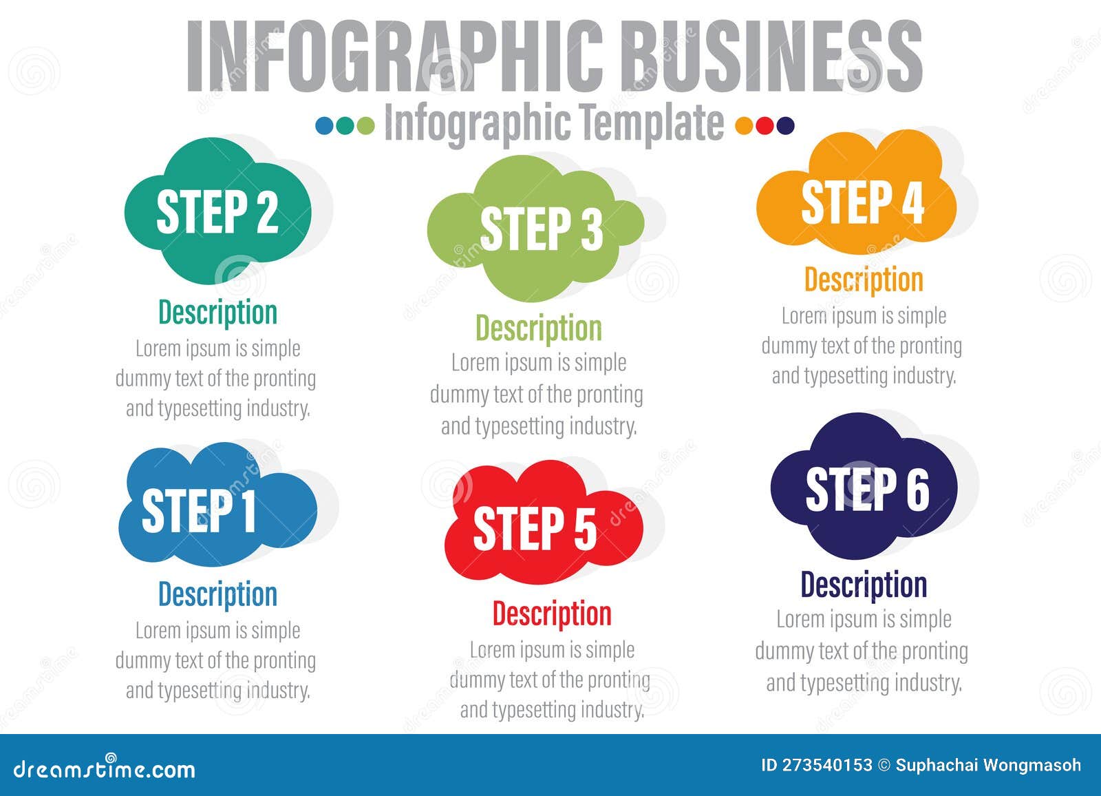 6 Step and Six 6 Option Cloud Business Data Visualization. Process ...