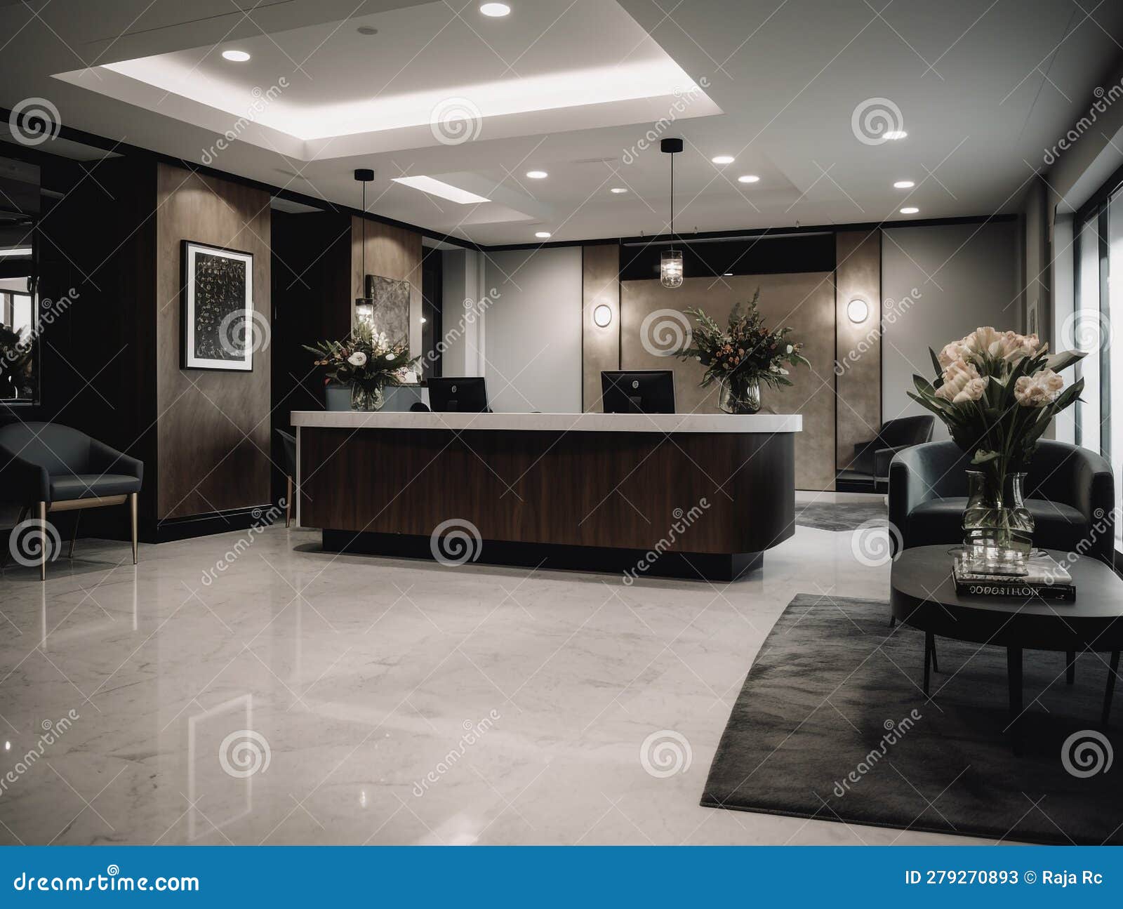 Reception Area, with a Desk and Seating Area Stock Illustration ...