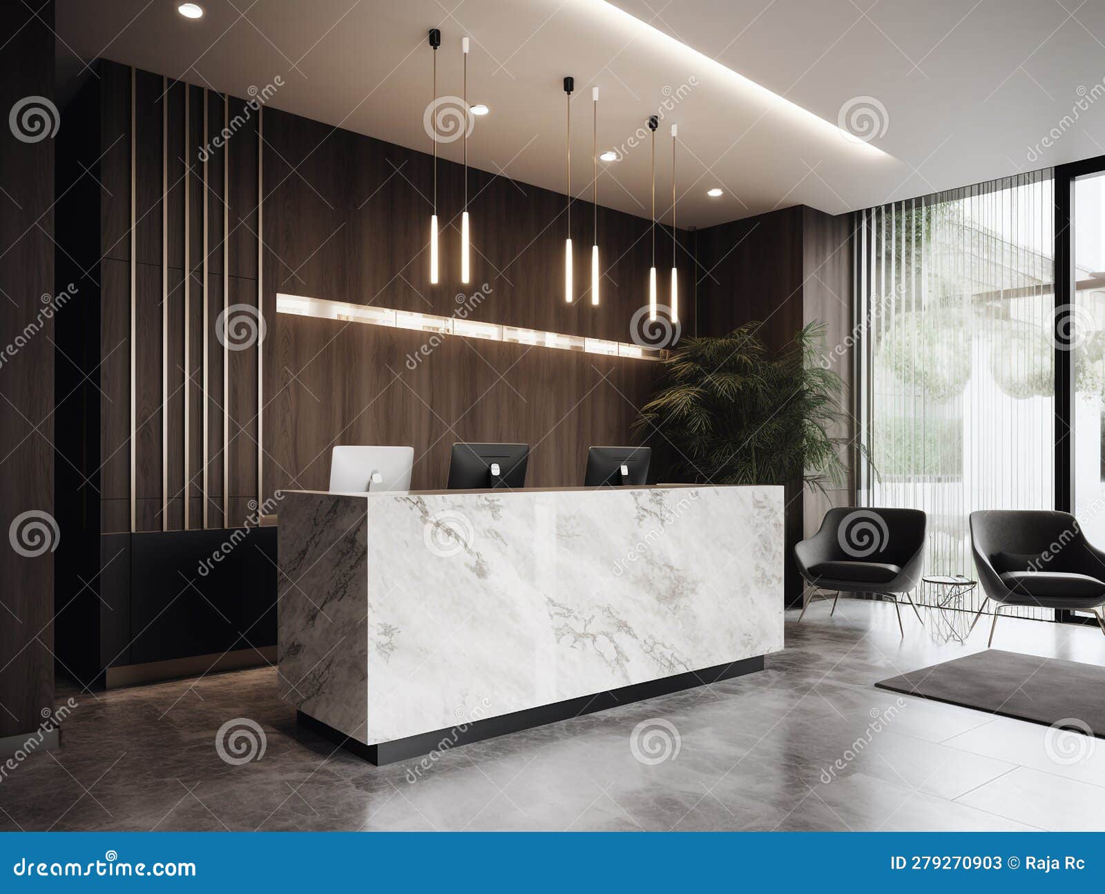 Reception Area, with a Desk and Seating Area Stock Illustration ...