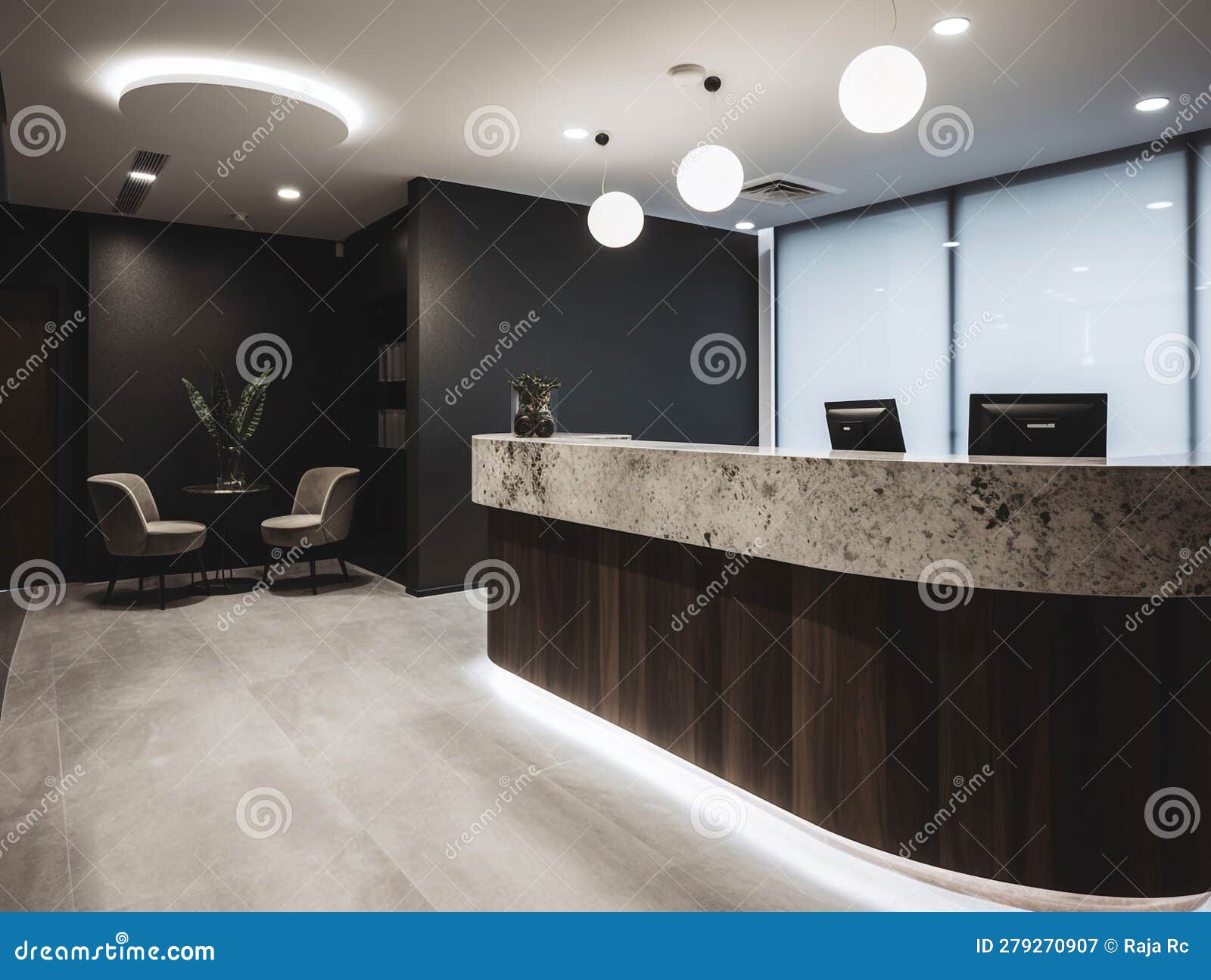 Reception Area, with a Desk and Seating Area Stock Illustration ...