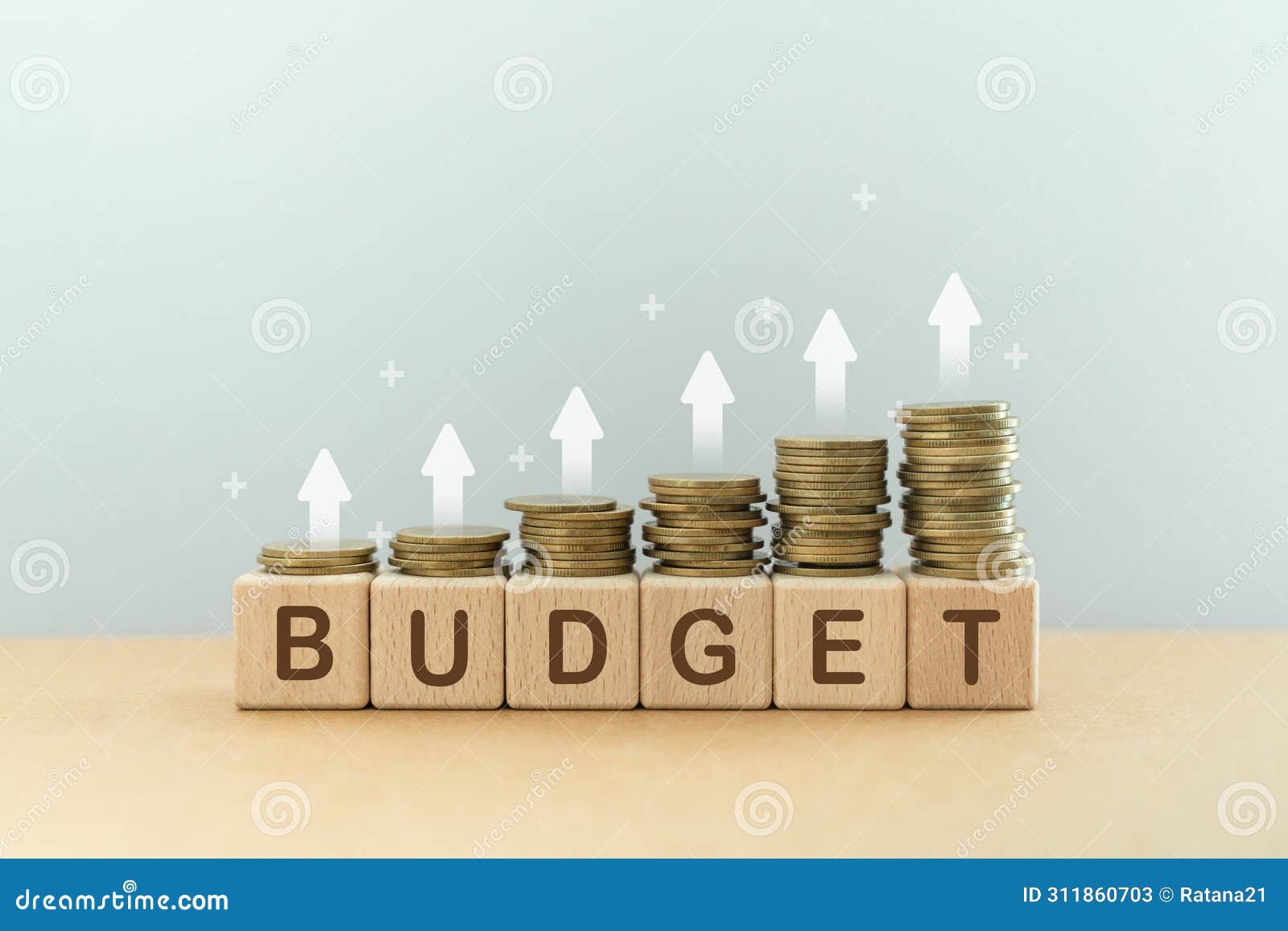 Step of Coins on Wooden Cube Blocks with Budget Text and Up Arrow, for ...