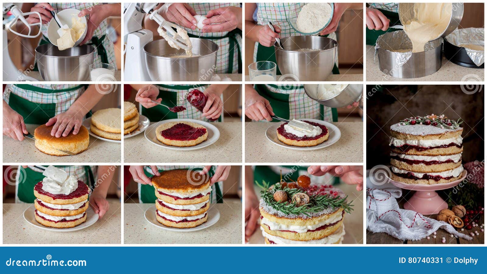 A Step By Step Collage Of Making Christmas Layered Cake Royalty-Free ...