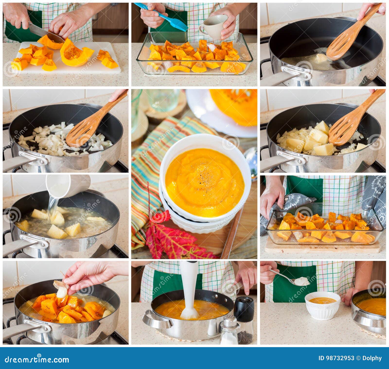 A Step by Step Collage of Making Pumpkin Soup Stock Image - Image of ...