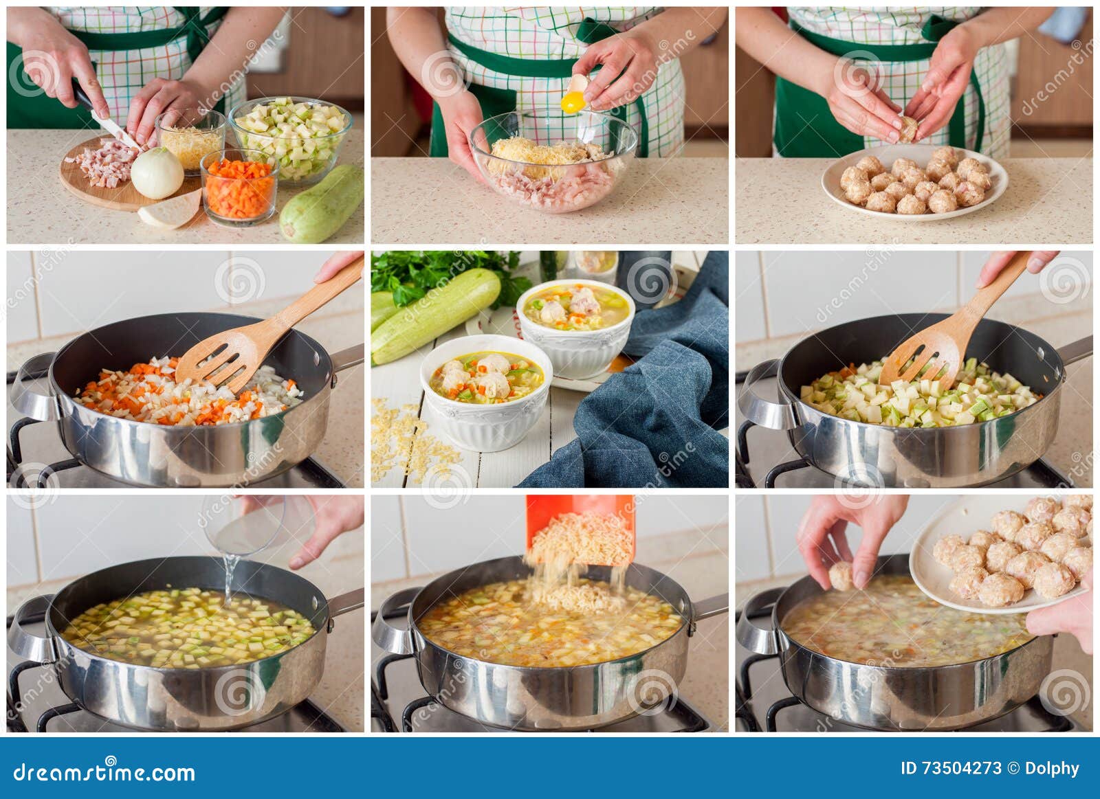 A Step by Step Collage of Making Soup with Zucchini, Pasta and M Stock ...