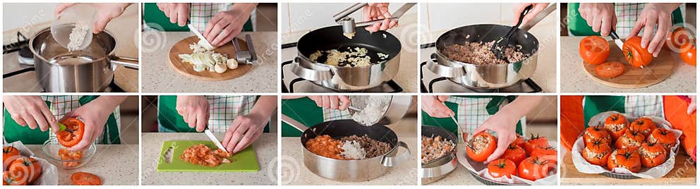 A Step by Step Collage of Making Stuffed Tomatoes Stock Image - Image ...