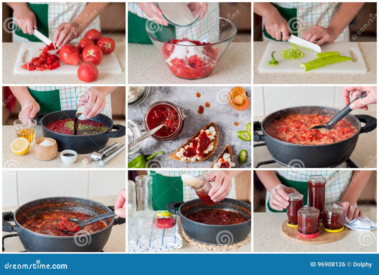 A Step by Step Collage of Making Tomato Jam Stock Photo - Image of ...