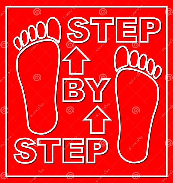 Step by Step Emblem for Workflow Presentation with Footprints on Red ...
