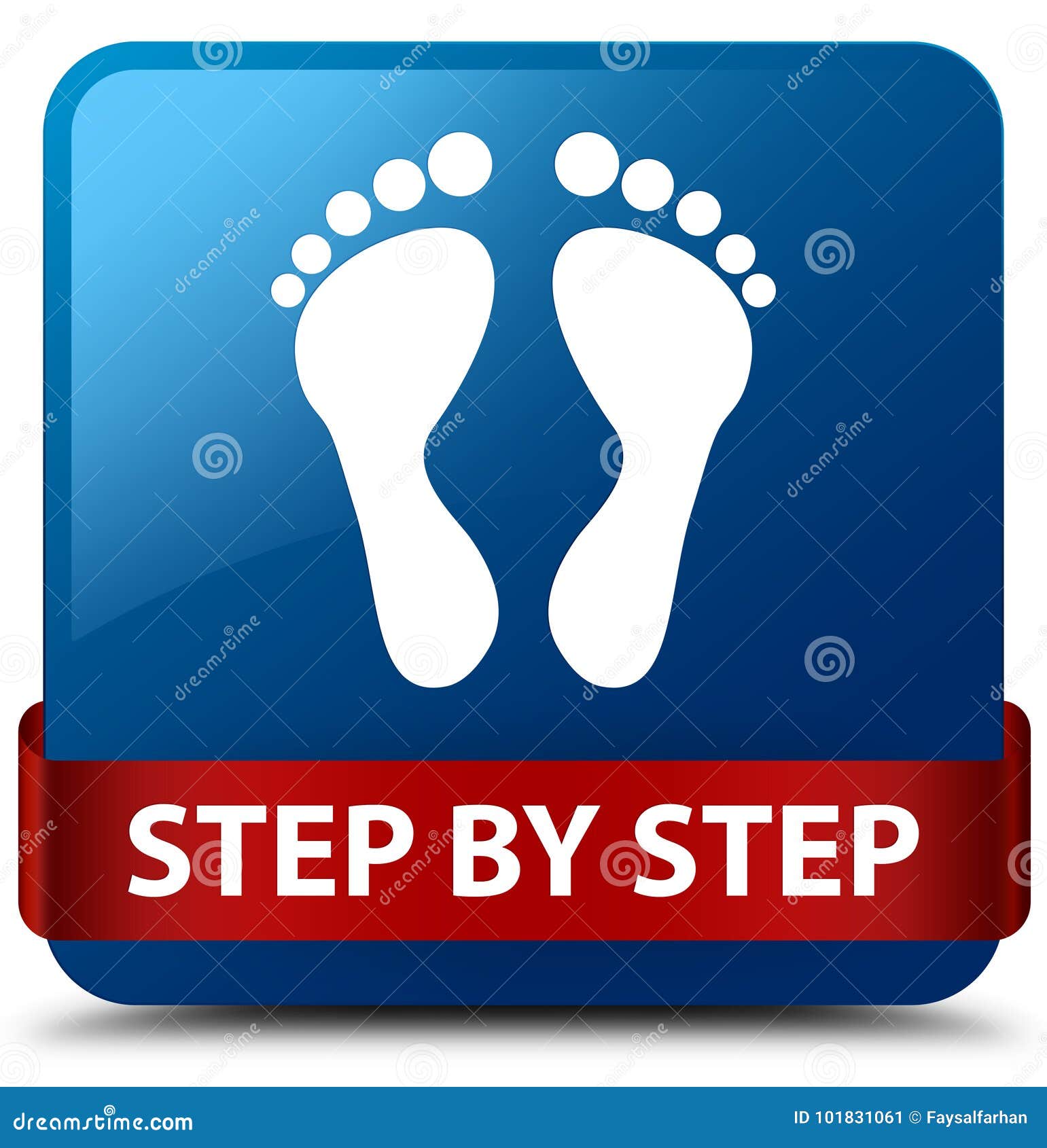 Step by Step (footprint Icon) Blue Square Button Red Ribbon in M Stock ...