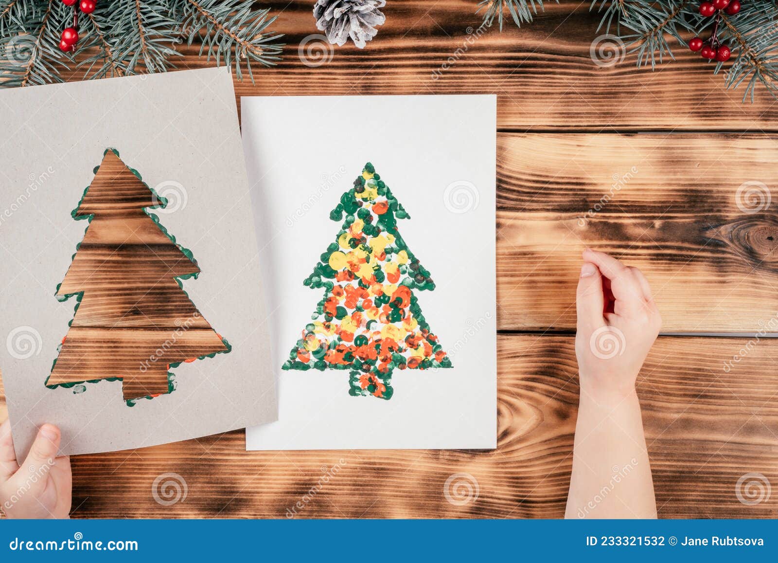 Step-by-step Greeting Card Christmas Tree with Children`s Fingerprints ...