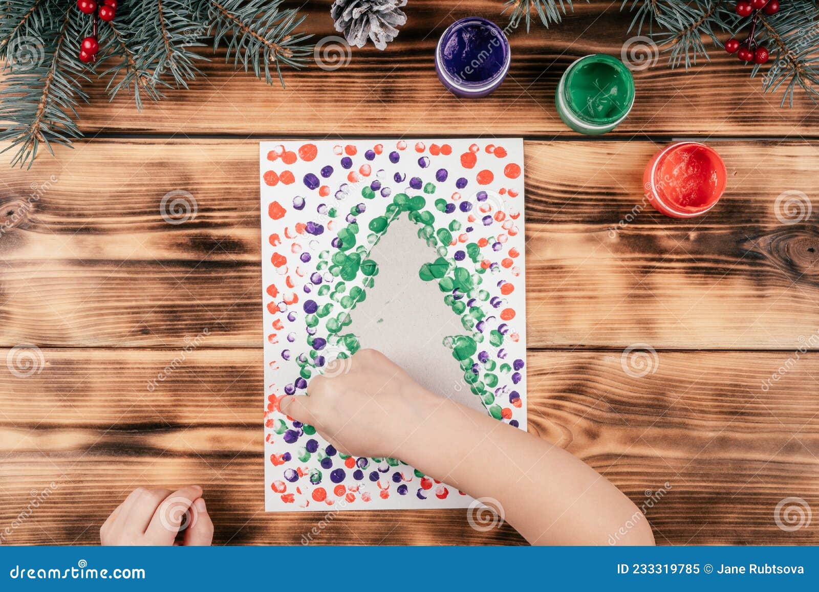Step-by-step Greeting Card Christmas Tree with Fingerprints Tutorial ...