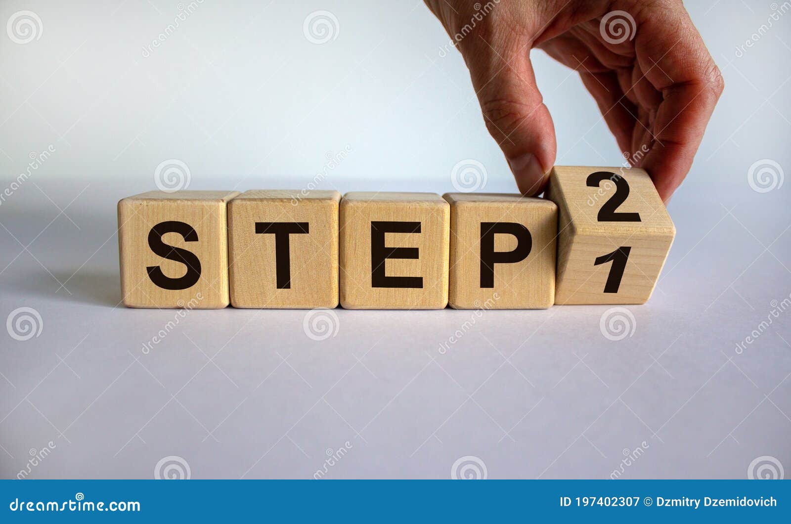 Step by Step. Hand Turns a Cubes and Changes the Expression `step 1` To ...