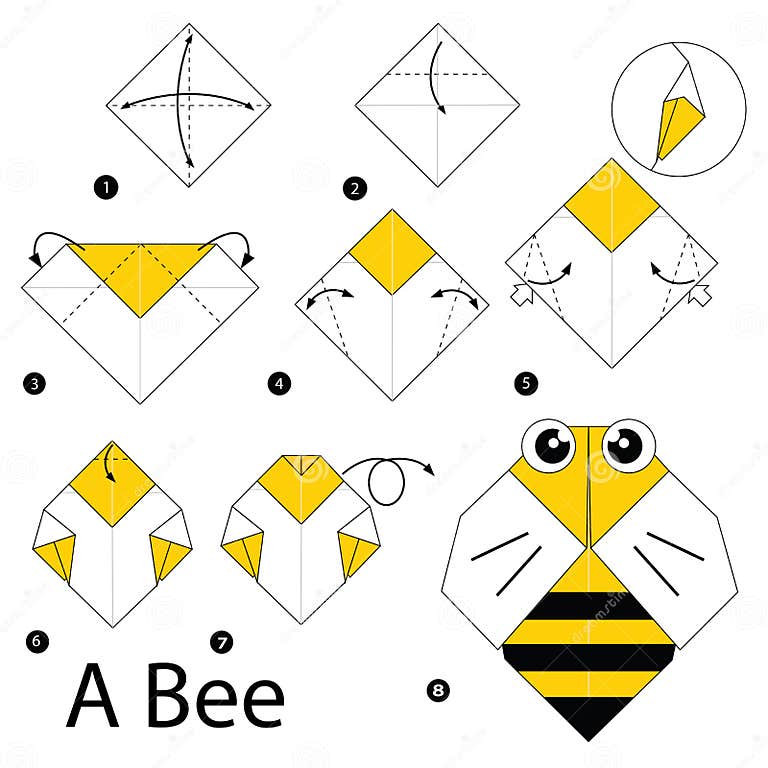 Step by Step Instructions How To Make Origami a Bee. Stock Vector ...