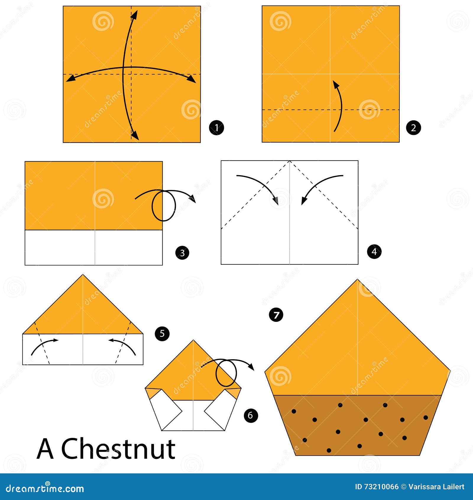 Step by Step Instructions How To Make Origami a Chestnut. Stock Vector ...