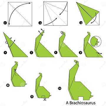 Step by Step Instructions How To Make Origami a Dinosaur. Stock Vector ...