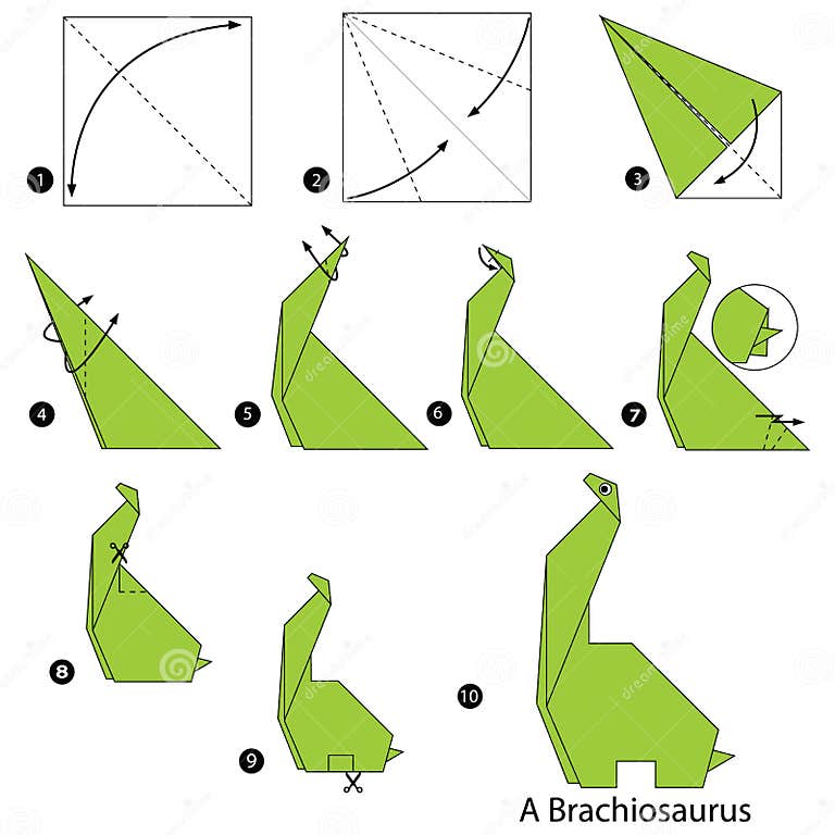 Step by Step Instructions How To Make Origami a Dinosaur. Stock Vector ...