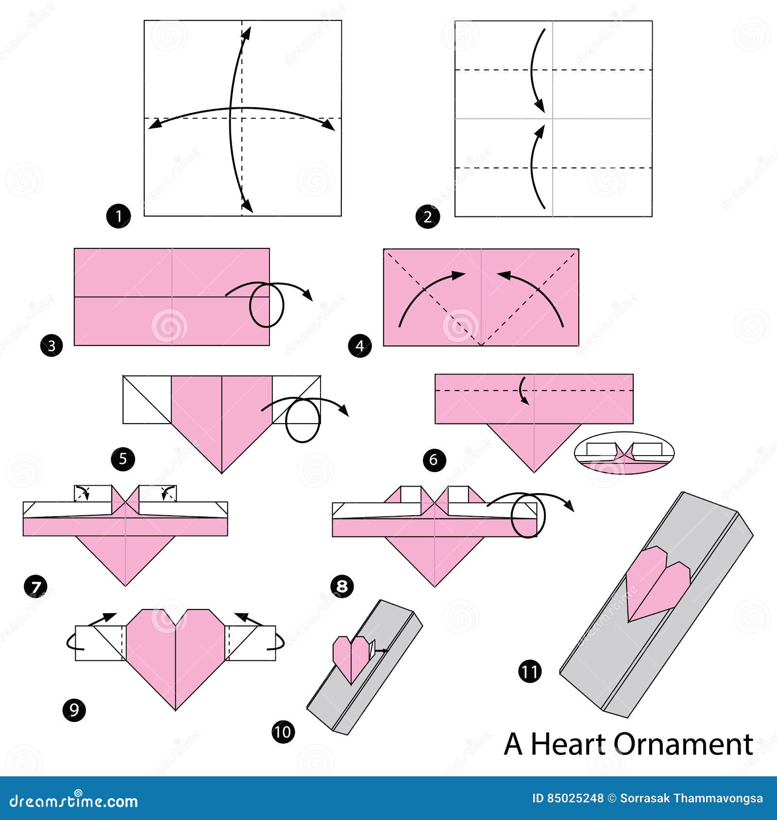Step By Step Instructions How To Make Origami A Heart Ornament. Vector ... Step By Step Instructions How To Make Origami A Heart Ornament. Vector ...