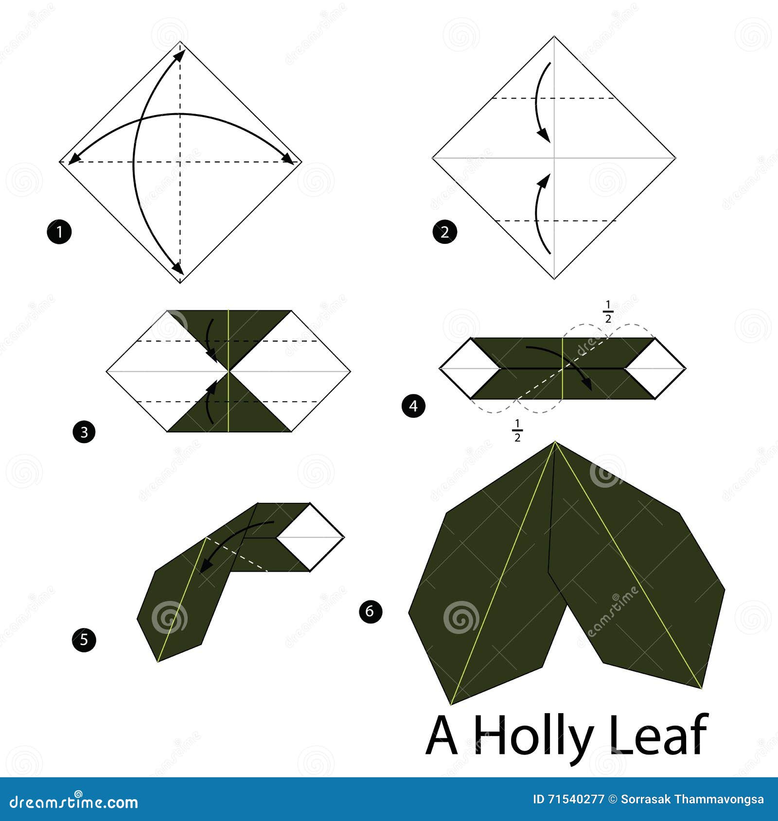 Step By Step Instructions How To Make Origami A Holly Leaf. Cartoon ...