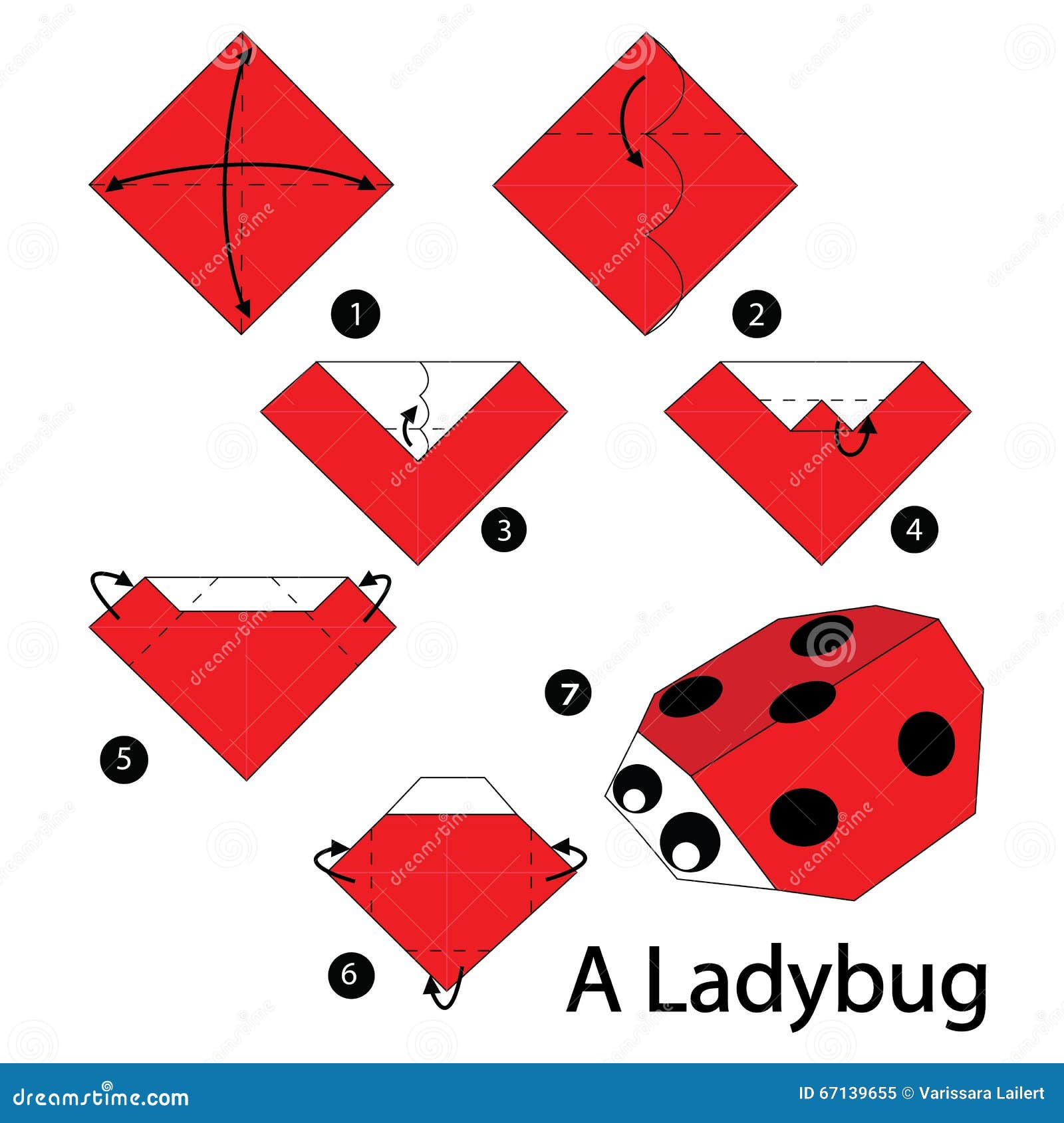 Step by Step Instructions How To Make Origami a Ladybug. Stock Vector ...