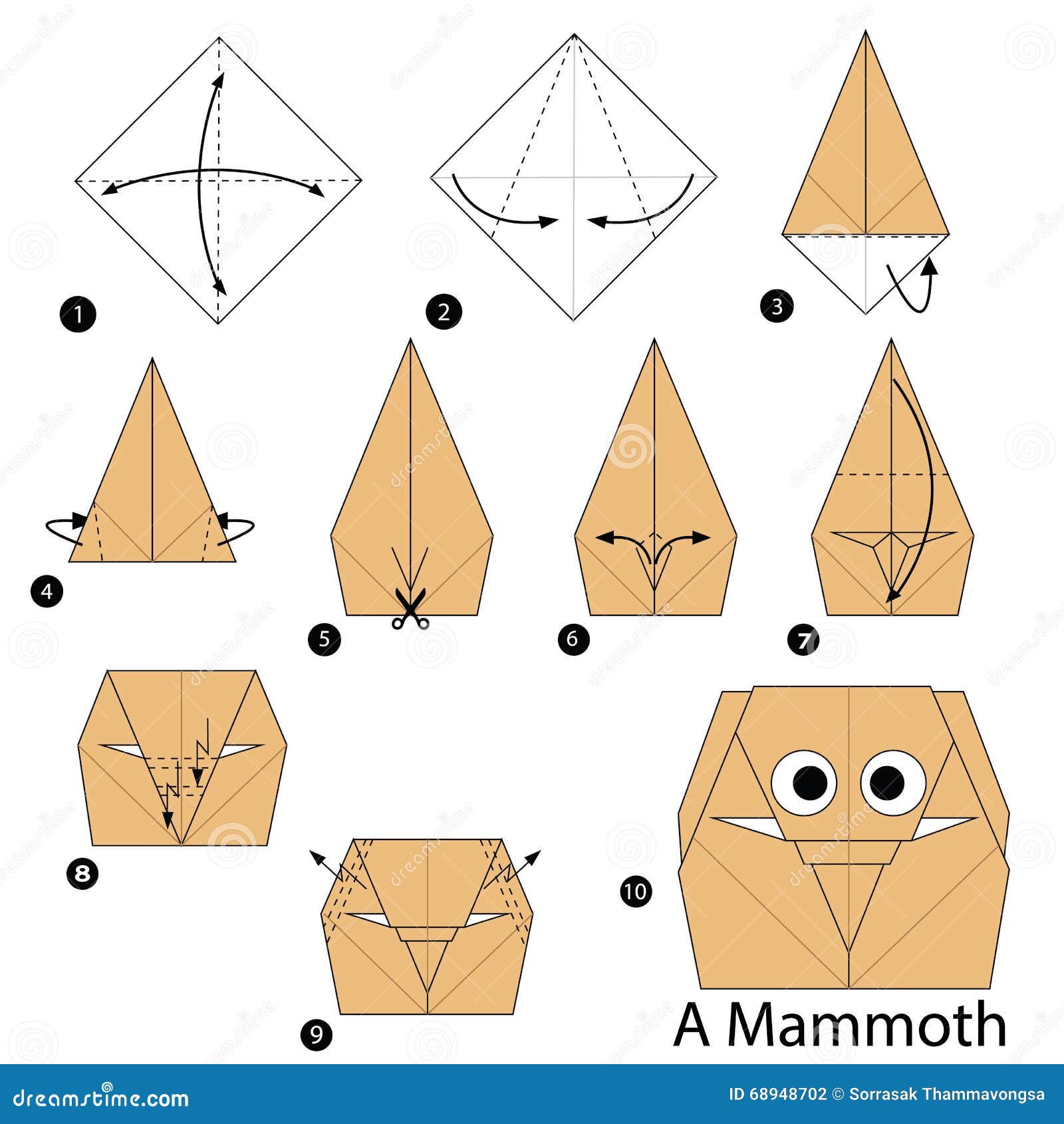 Step by Step Instructions How To Make Origami a Mammoth. Stock Vector ...