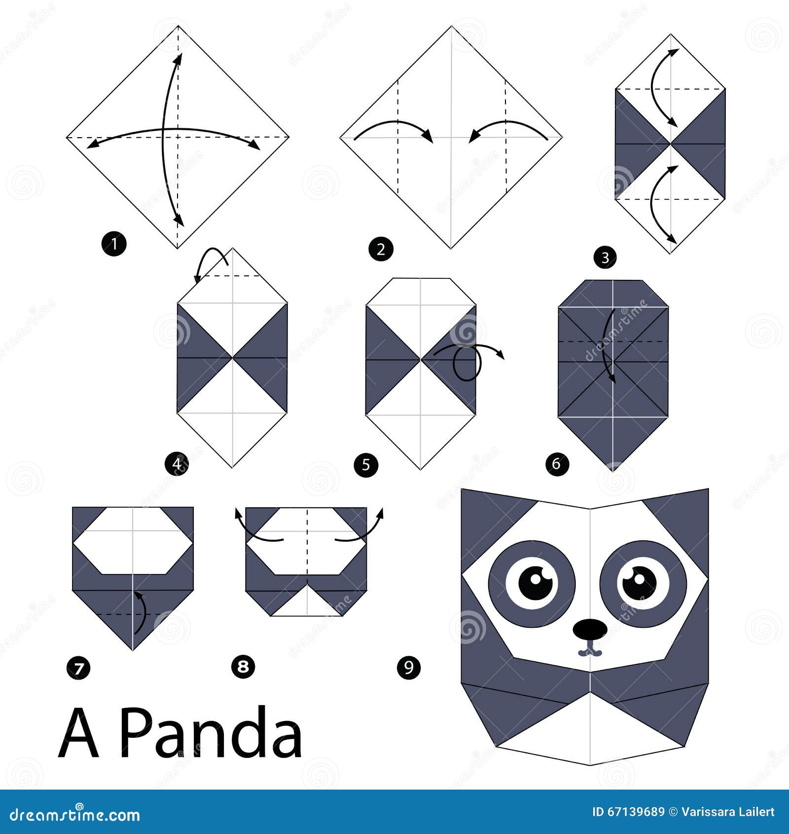 Step by Step Instructions How To Make Origami a Panda. Stock Vector ...