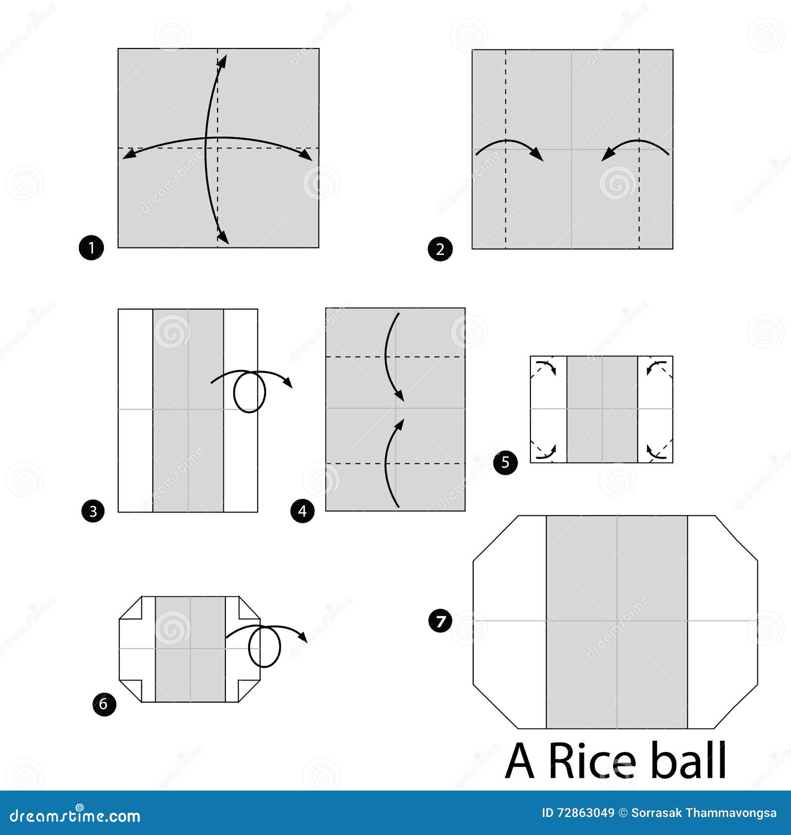 Step by Step Instructions How To Make Origami a Rice Ball. Stock Vector ...