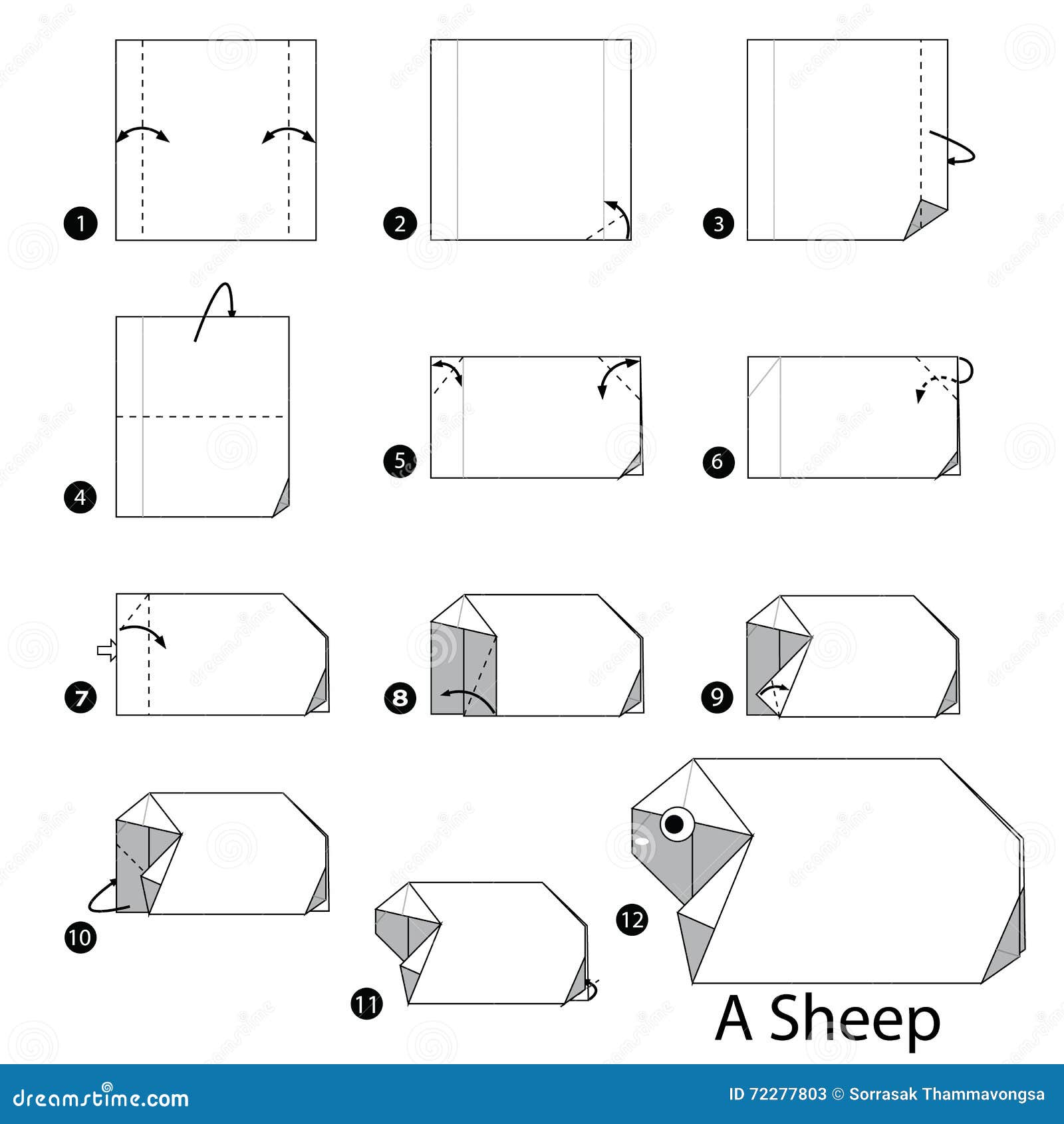 Step By Step Instructions How To Make Origami A Sheep. Cartoon Vector ...