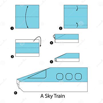 Step by Step Instructions How To Make Origami a Sky Train. Stock Vector ...