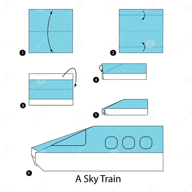 Step by Step Instructions How To Make Origami a Sky Train. Stock Vector ...