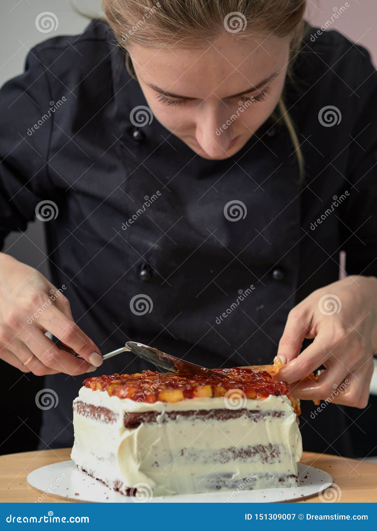 Step-by-step Preparation of Black Designer Cake Stock Image - Image of ...