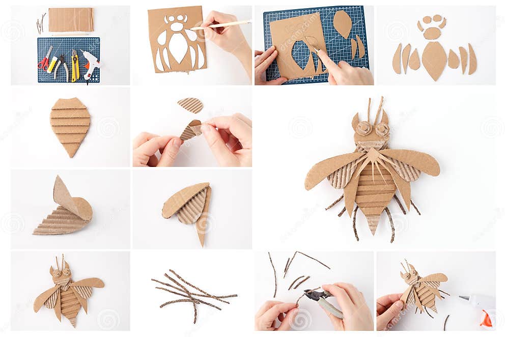 Step-by-step Process of Making a Cardboard Insect Craft. DIY Handmade ...
