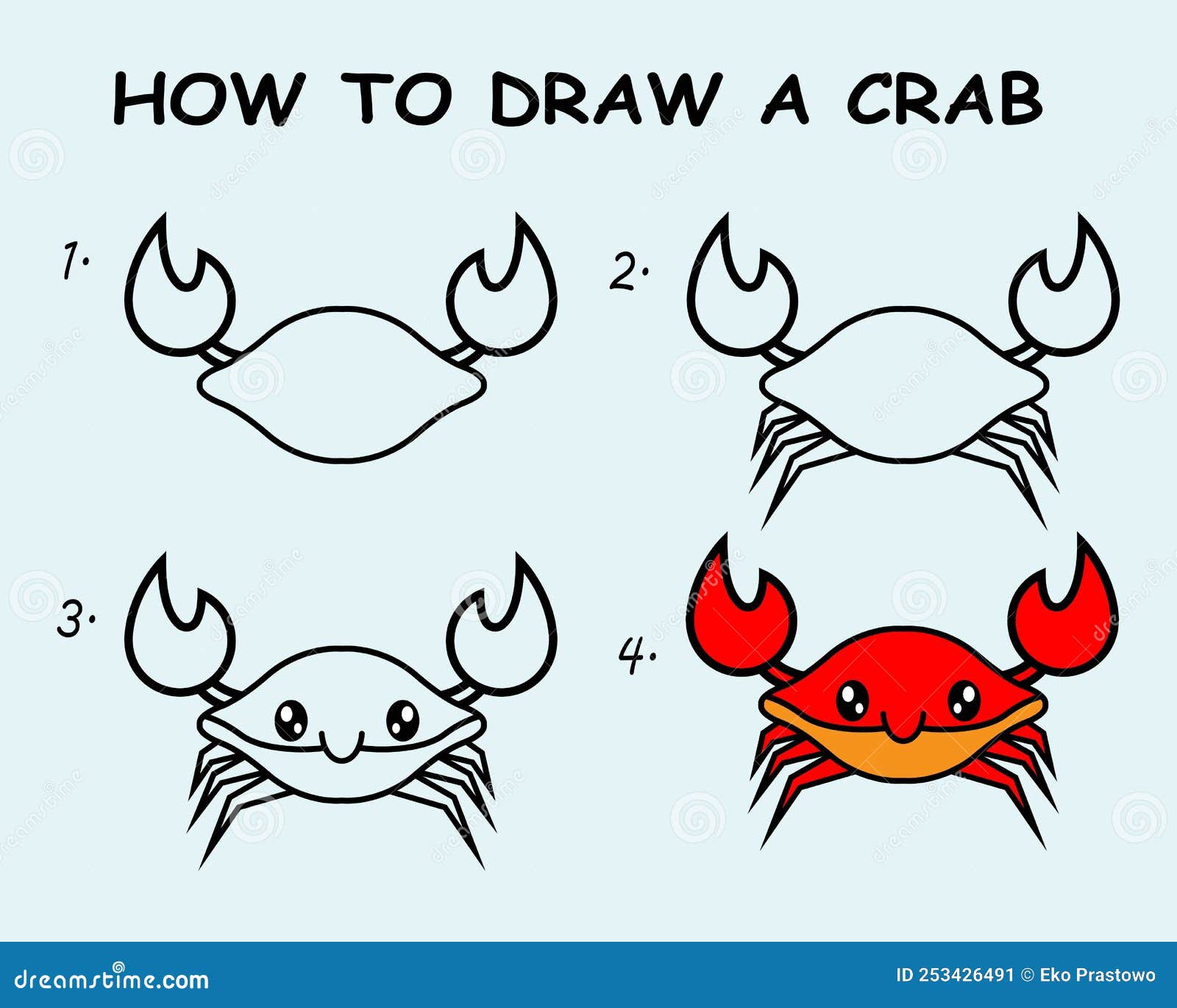 Step by Step To Draw a Crab. Drawing Tutorial a Crab Stock Illustration ...