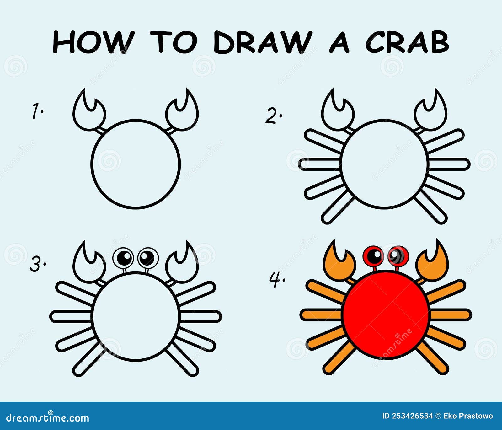 Step by Step To Draw a Crab. Drawing Tutorial a Crab Stock Vector ...