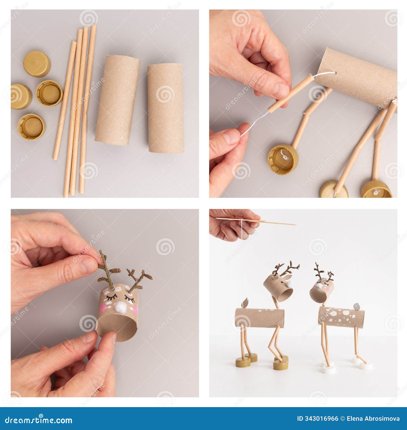 Step-by-step Tutorial Collage For DIY Reindeer Puppets Made From Cardboard Tubes, Recycled ...