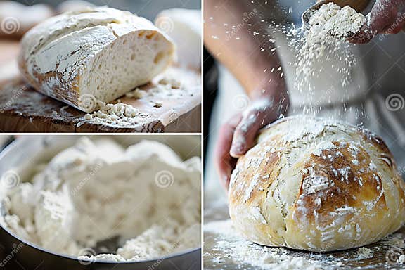 A Stepbystep Visual Guide To Making Artisan Bread Showcasing the Mixing Kneading and Baking ...