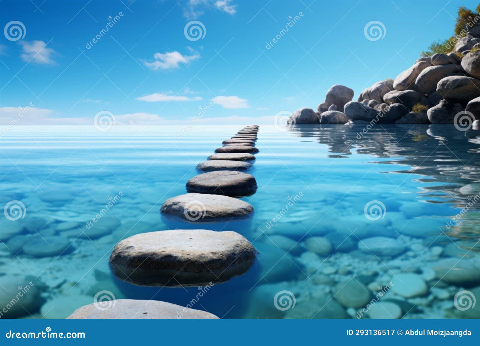 Step Stones Create a Serene Pathway in the Calm Blue Water, Embodying ...