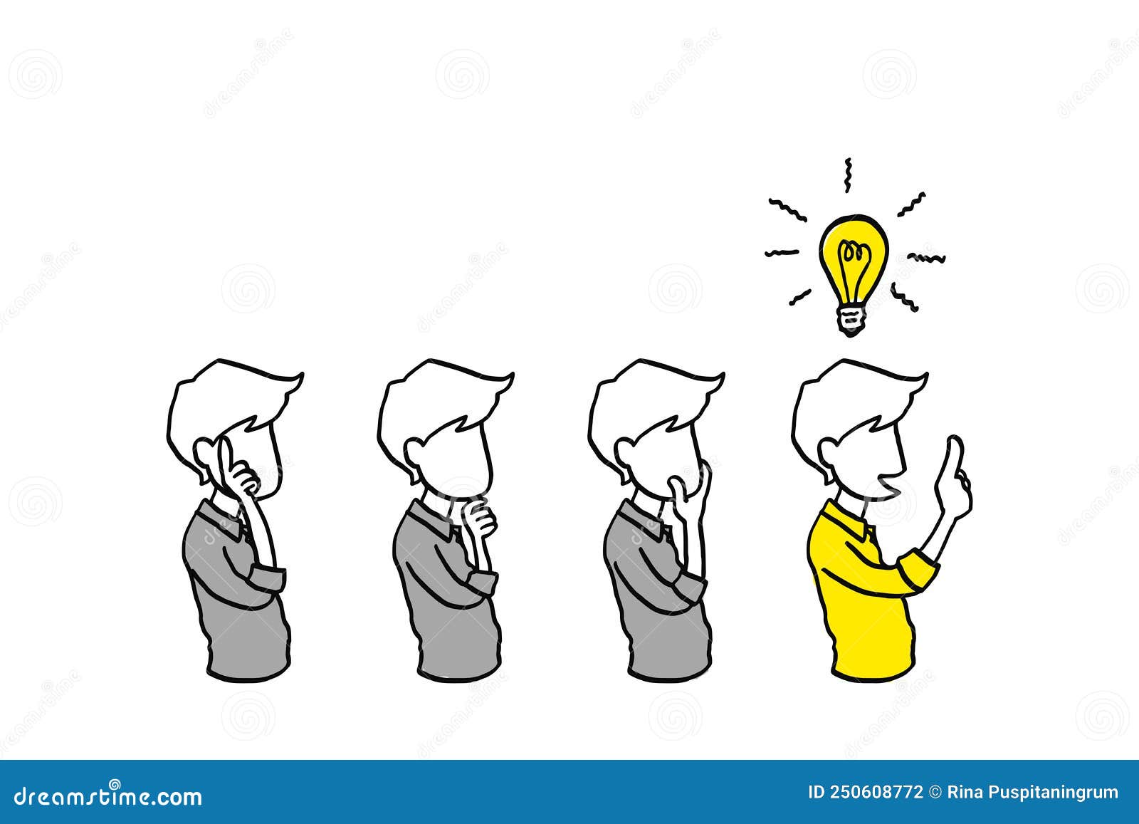 Step by Step Thought Process of a Man To Get an Idea. Cartoon Vector ...