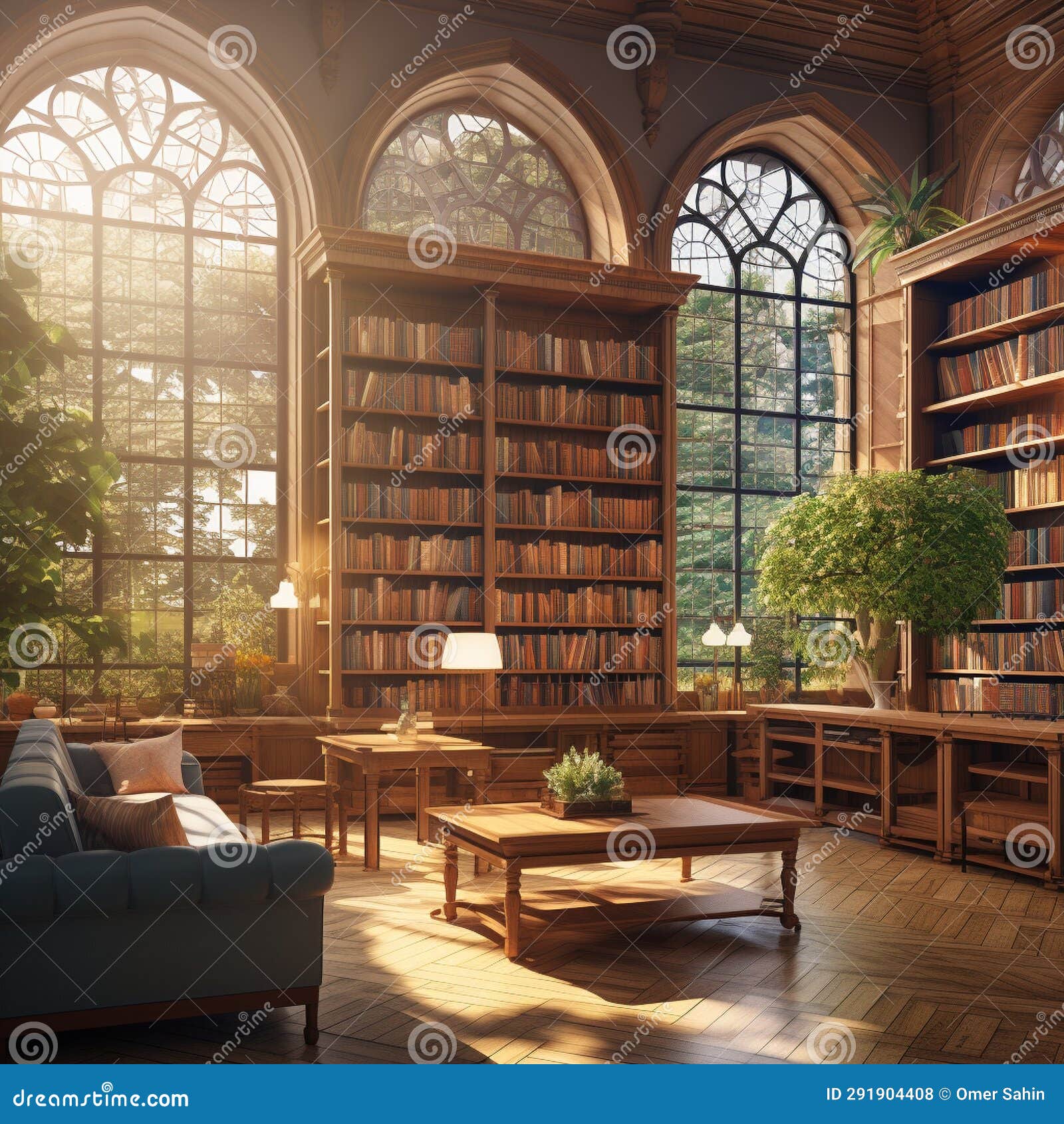 The Serene Study: Tranquil Library Setting Stock Photo - Image of ...