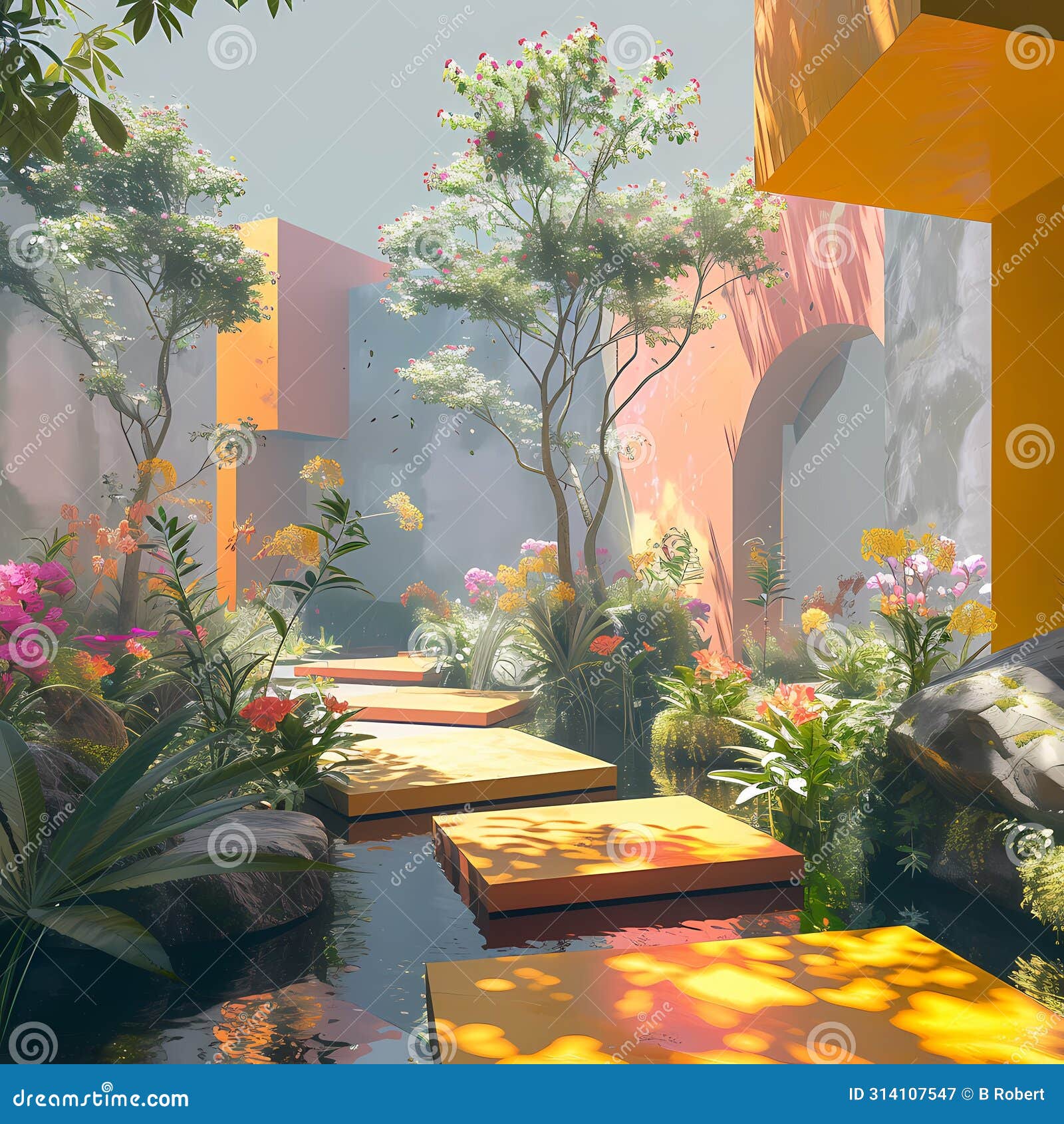 Mediterranean Eden: Virtual Reality Garden Path Stock Illustration ...