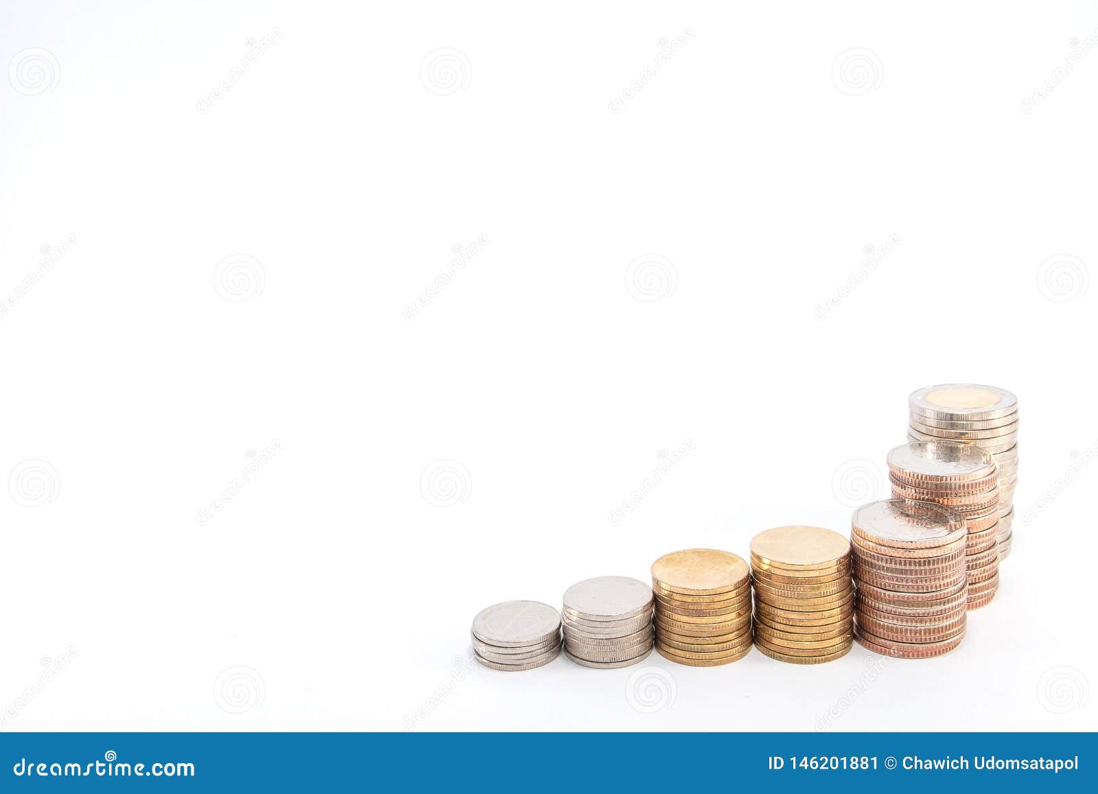 Step Up of Coins Stack in Progessive Growth Money Stock Image - Image ...