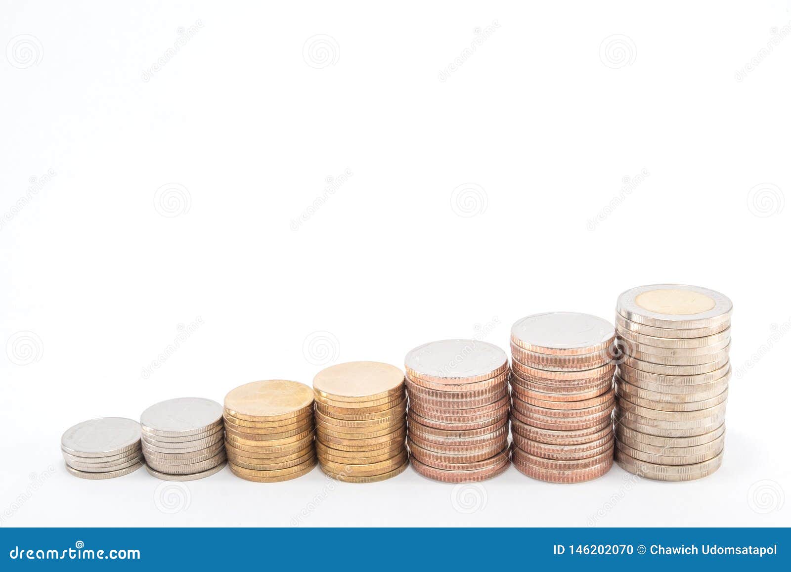 Step Up of Coins Stack in Progessive Growth Money Stock Photo - Image ...