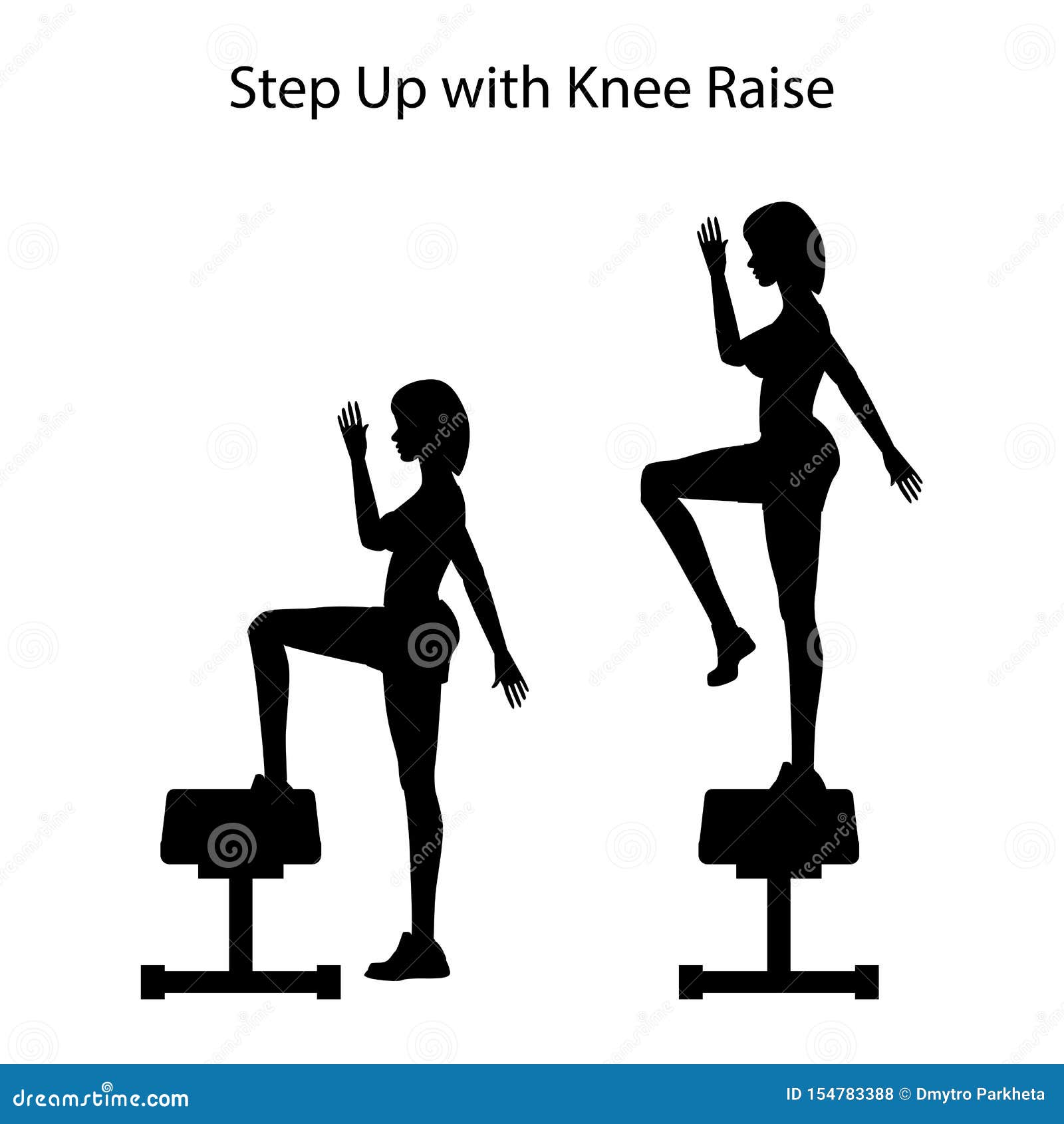 Step Up With A Knee Raise Exercise For Women Home Workout Guidance ...