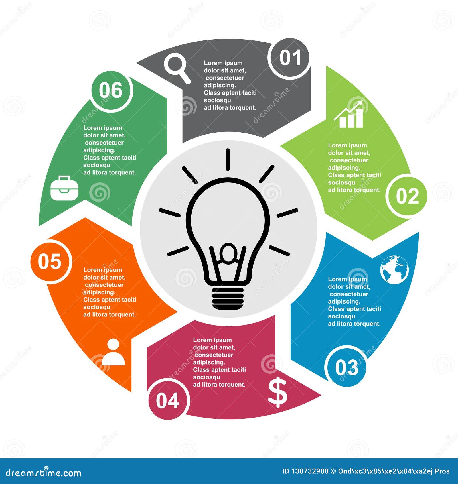 6 Step Vector Element in Six Colors with Labels, Infographic Diagram ...