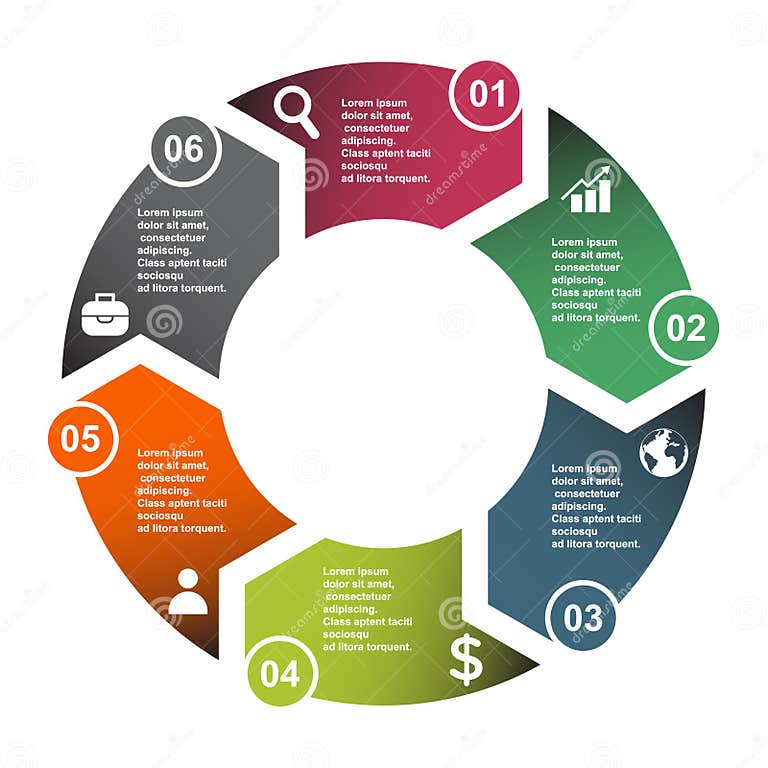 6 Step Vector Element in Six Colors with Labels, Infographic Diagram ...