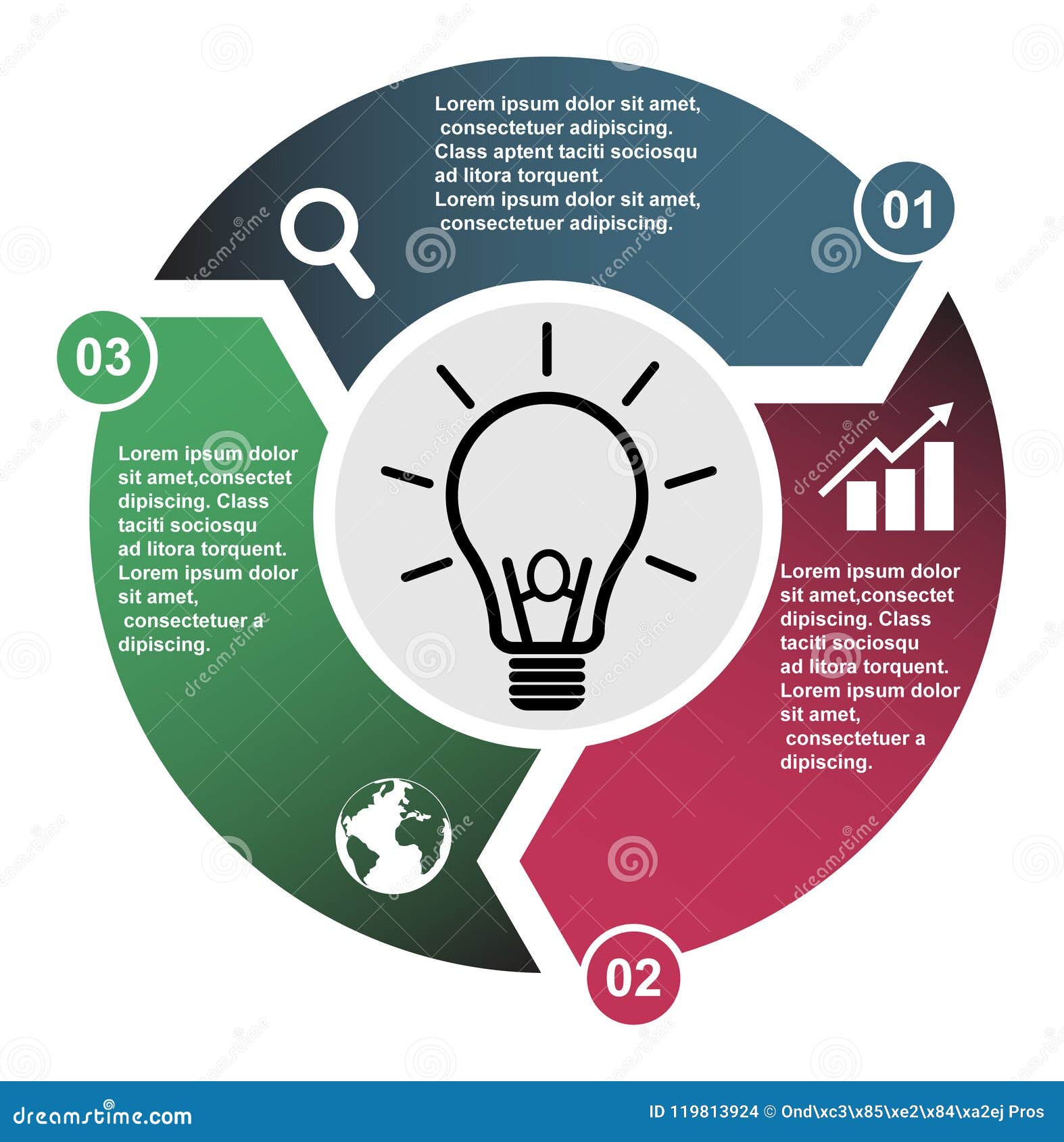 3 Step Vector Element in Three Colors with Labels, Infographic Diagram ...