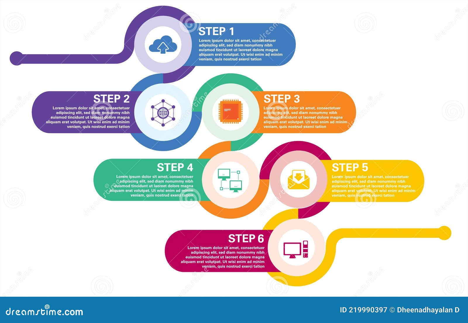 6 Step Vector Infographic with Technology Icons and Six Steps for ...
